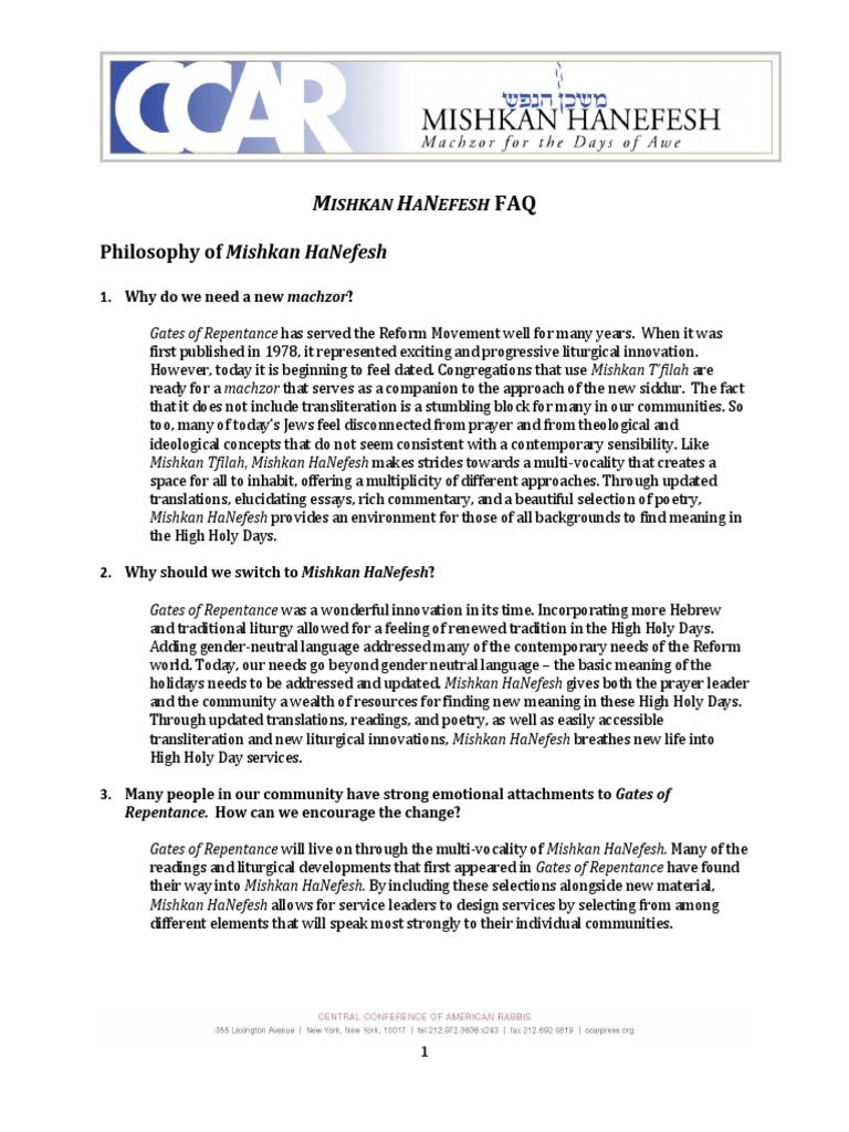 Mishkan HaNefesh FAQ Final | PDF | Religious Rituals | Hebrew Words And Phrases