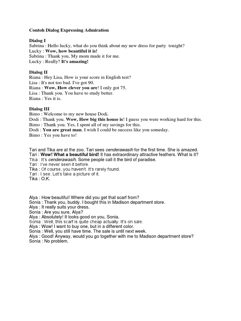 Contoh Dialog Expressing Admiration | PDF