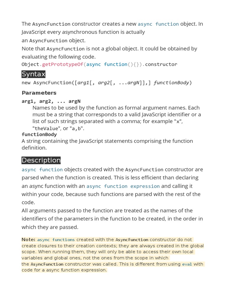 Js Asyncfunction Pdf Subroutine Parameter Computer Programming 5158