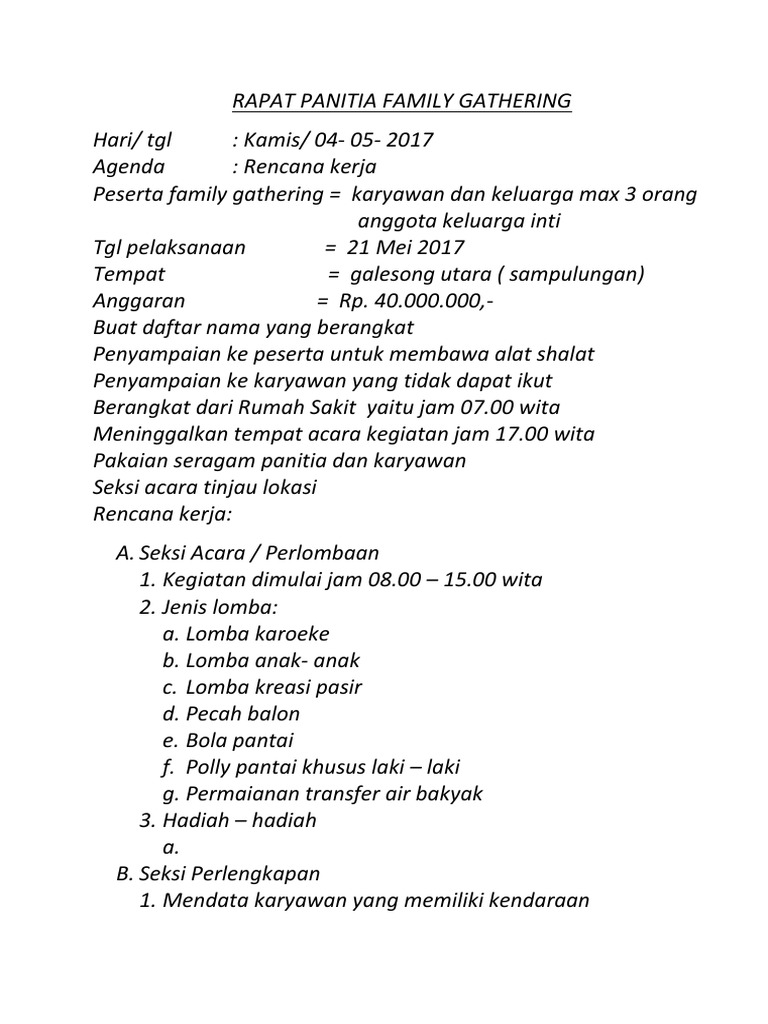 Rapat Panitia Family Gathering | PDF
