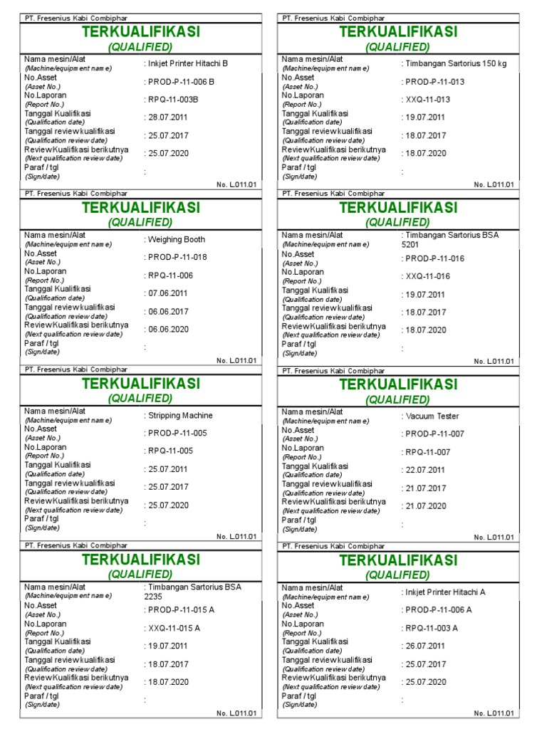 Label Kalibrasi Kualifikasi | PDF