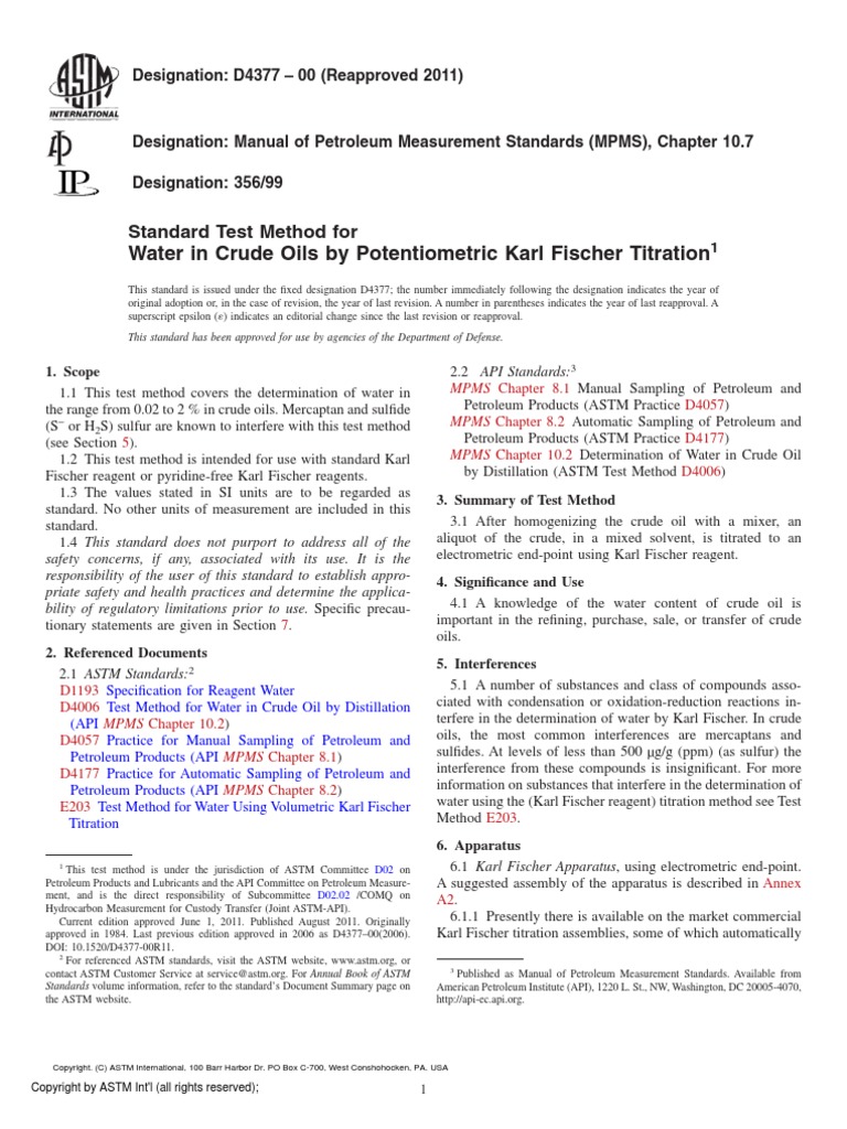 ASTM D4377-00 (Metodo de Prueba Estandar para Agua en Aceites Crudos ...