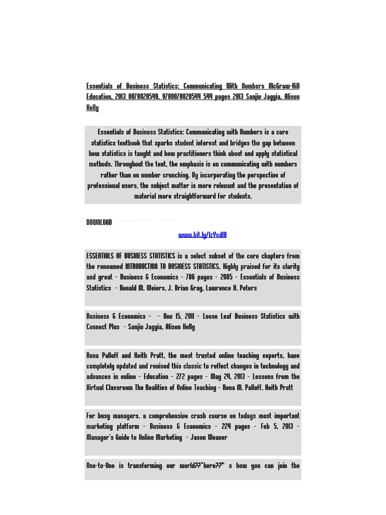 Essentials of Business Statistics Communicating With Numbers | PDF ...