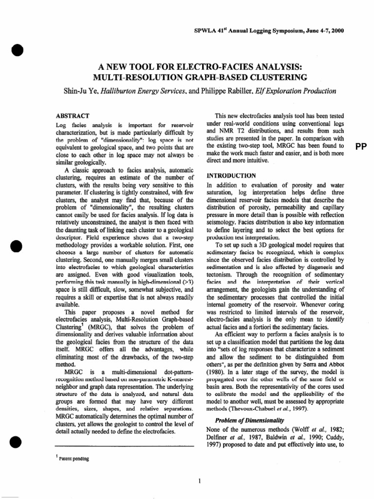A New Tool For Electro-Facies Analysis: Multi-Resolution Graph-Based Clustering | PDF | Cluster ...