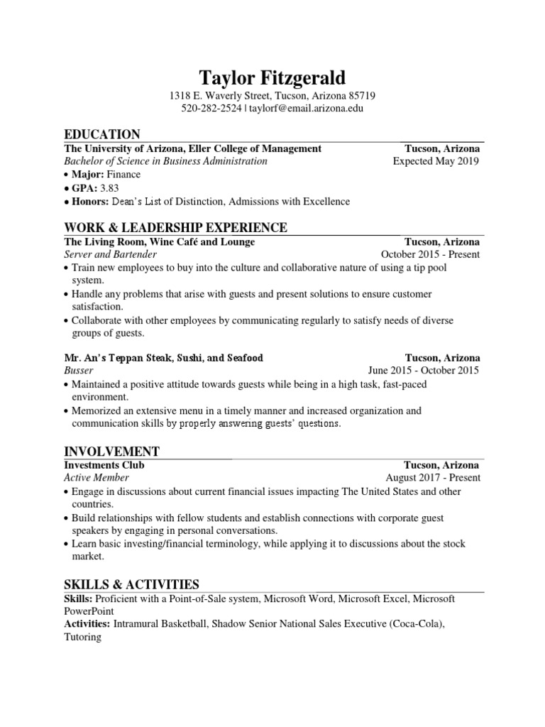 Taylor Fitzgerald's Business Resume | PDF