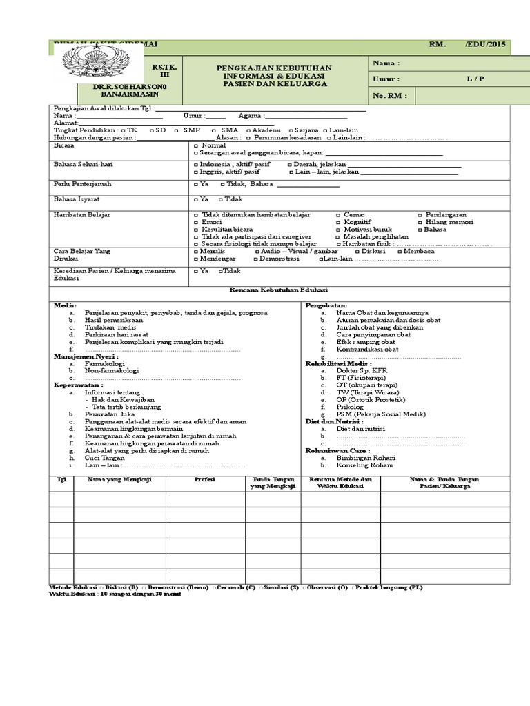 Form Kebutuhan Edukasi Pasien&Keluarga TPT | PDF Form Kebutuhan Edukasi Pasien&Keluarga TPT | PDF