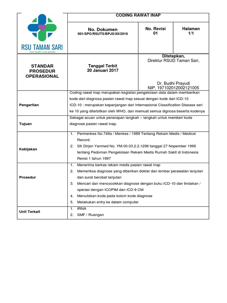 Sop Coding Rawat Inap | PDF