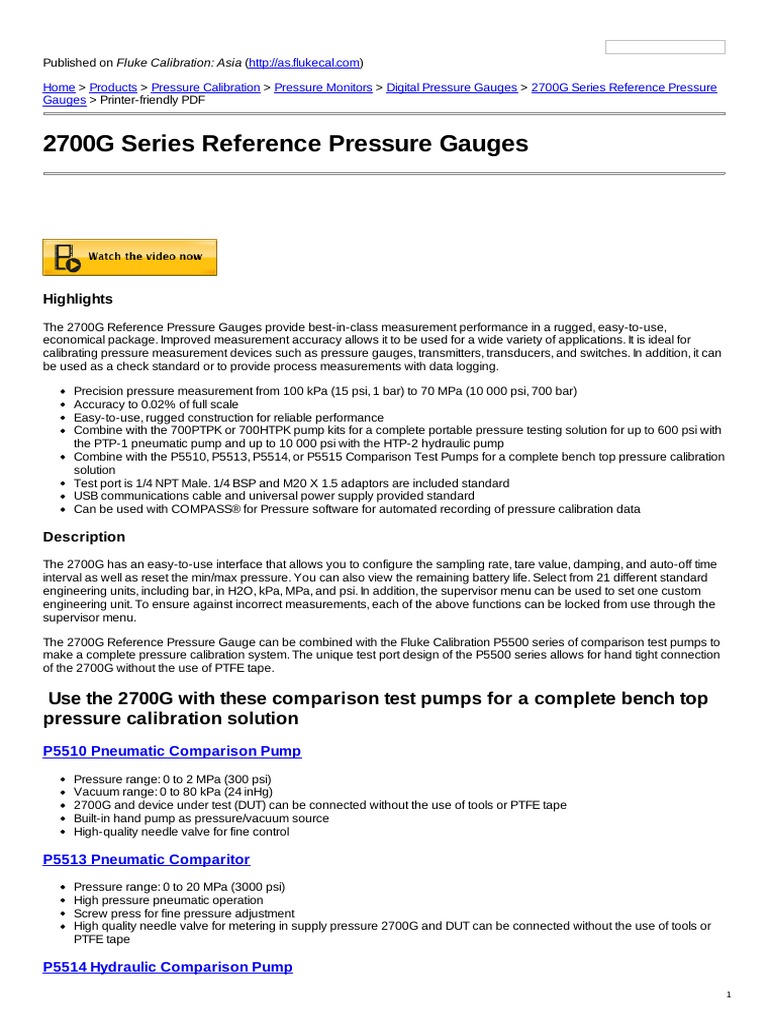 2700G Series Reference Pressure Gauges: Highlights | PDF | Calibration ...