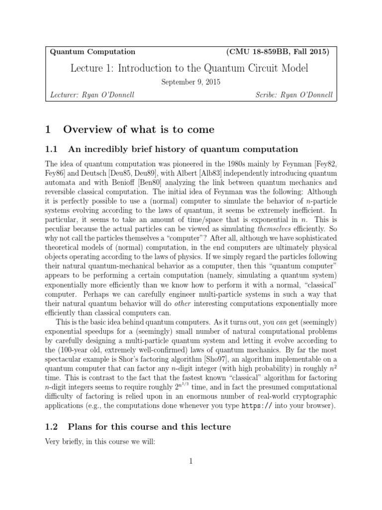 Quantum Computation Scribe Notes by Ryan O'Donnell and John Wright ...