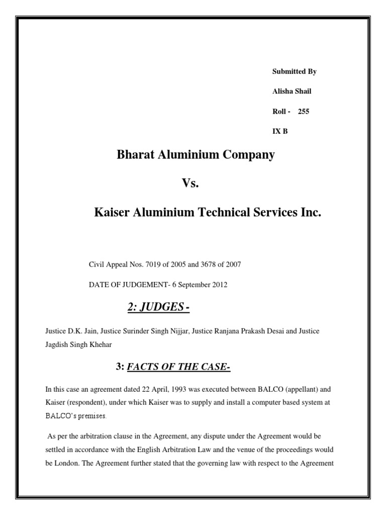 BALCO Vs Kaiser (Case Summary) | Download Free PDF | Arbitration ...