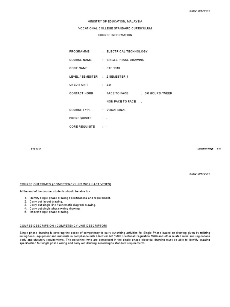 Single Phase Drawing Course Overview | PDF | Electrical Wiring | Specification (Technical Standard)