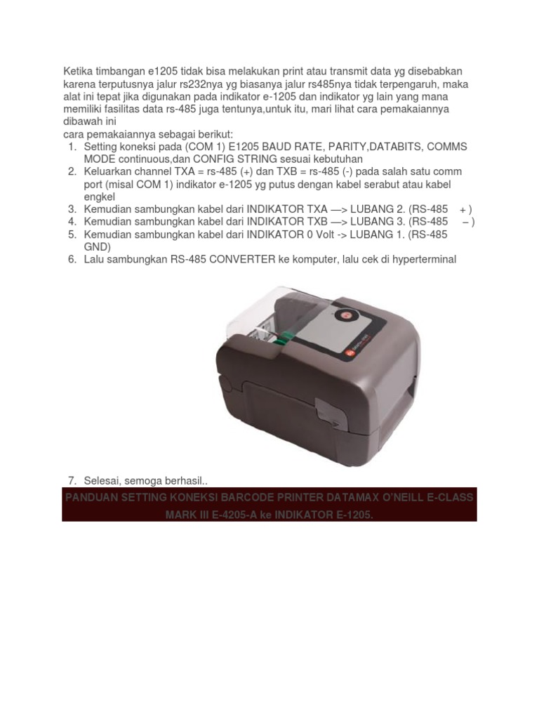 Ketika Timbangan E1205 Tidak Bisa Melakukan Print Atau Transmit Data Yg ...