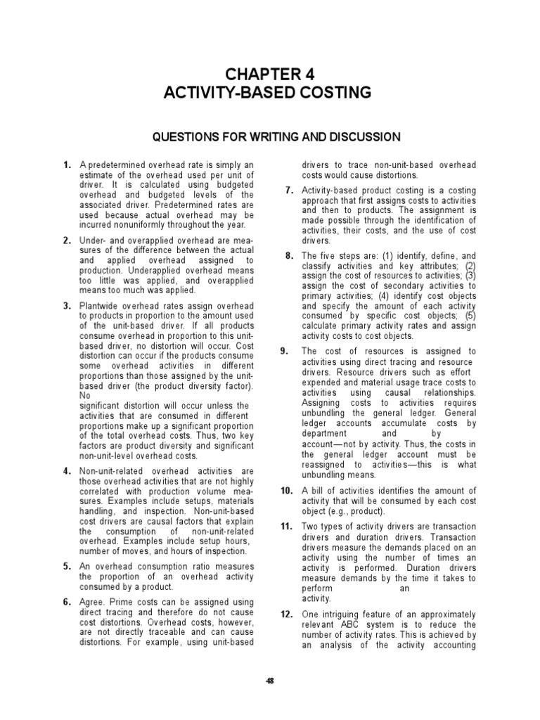 Activity-Based Costing: Questions For Writing and Discussion | PDF