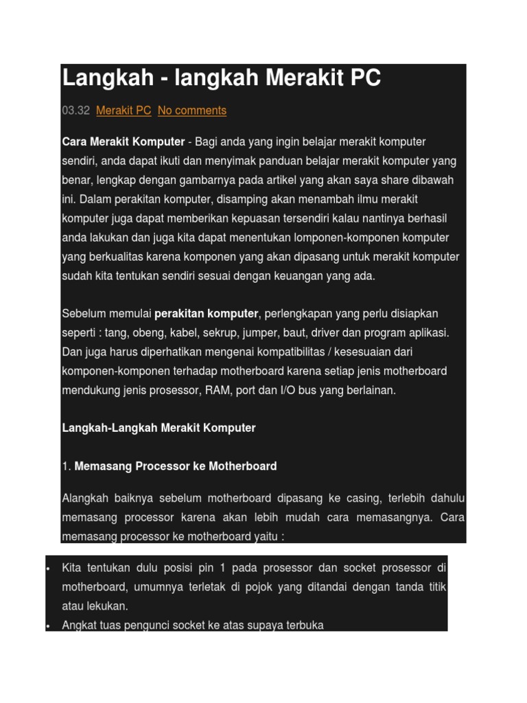 Langkah-Langkah Merakit PC | PDF