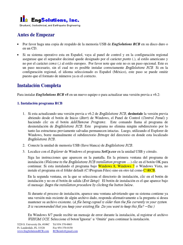 Guía de Instalación EngSolutions RCB | PDF | Archivo de computadora | Memoria USB