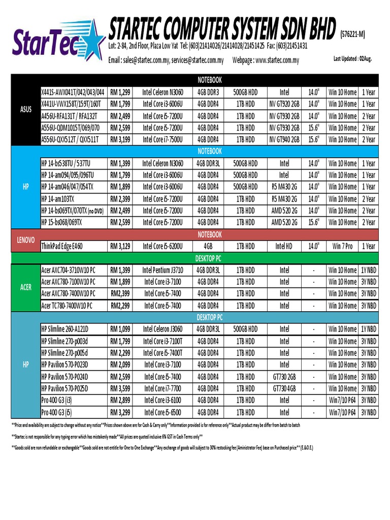 StarTec Price List | Intel | Computer Hardware