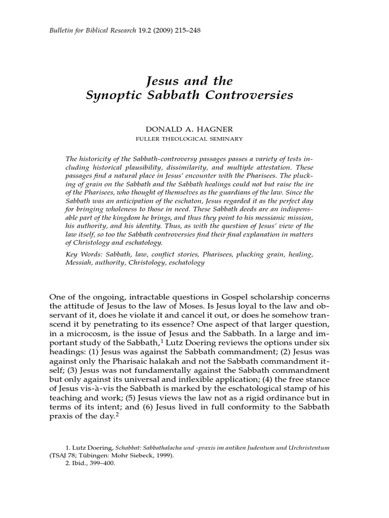 Jesus and The Synoptic Sabbath Controversies: Donald A. Hagner | PDF ...