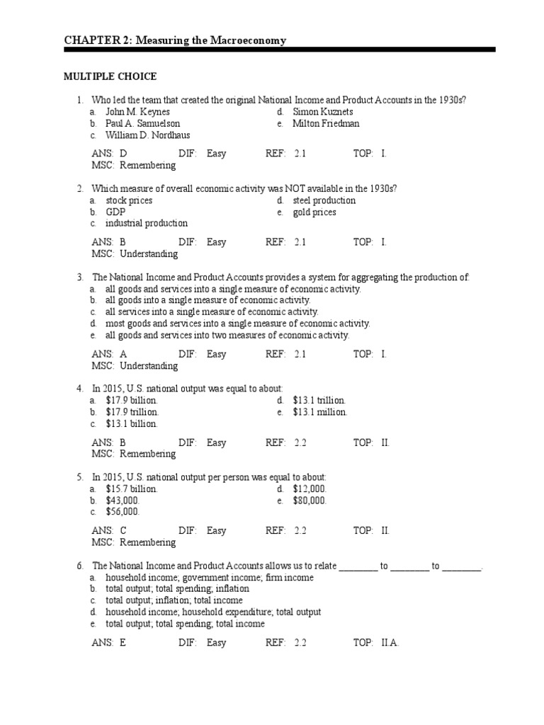 CHAPTER 2: Measuring The Macroeconomy: Multiple Choice | PDF | Measures ...