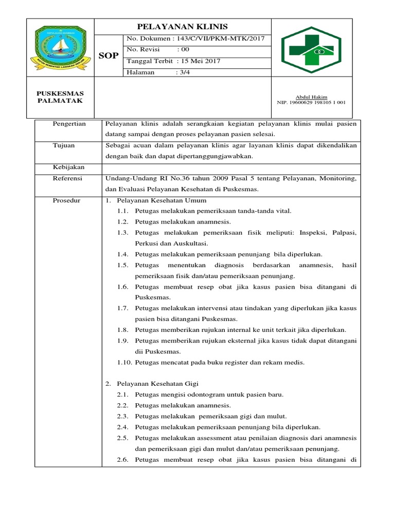 Sop Pelayanan Klinis | PDF
