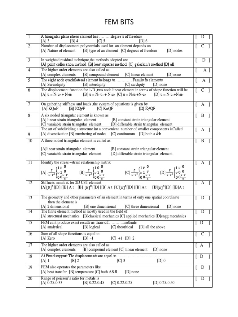 Fem Objective Questions | PDF | Finite Element Method | Heat Transfer