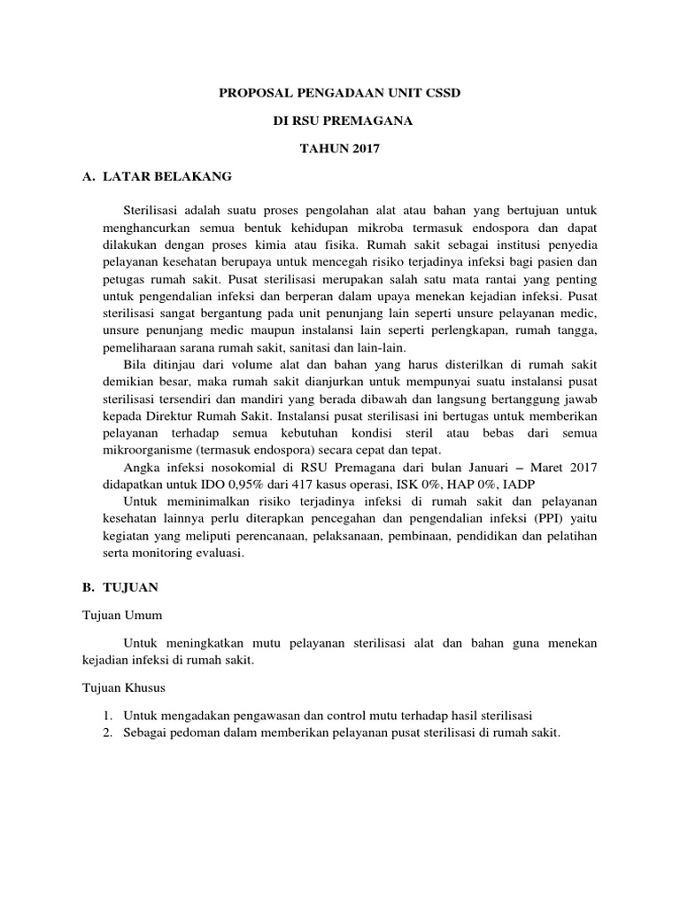 Proposal Pengadaan Unit CSSD | PDF