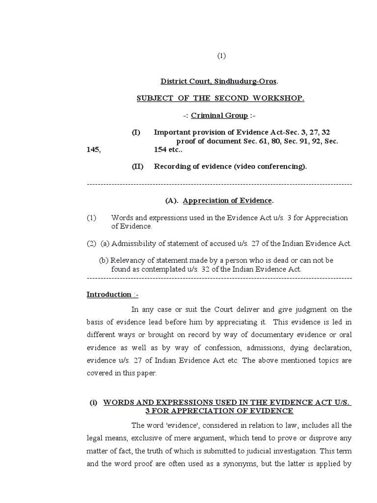 Evidence Act Notes | Evidence (Law) | Evidence