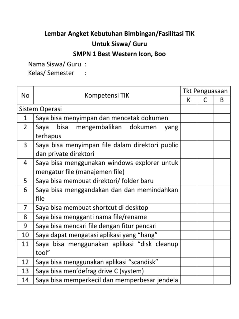 01 Contoh Angket Bimbingan TIK | PDF