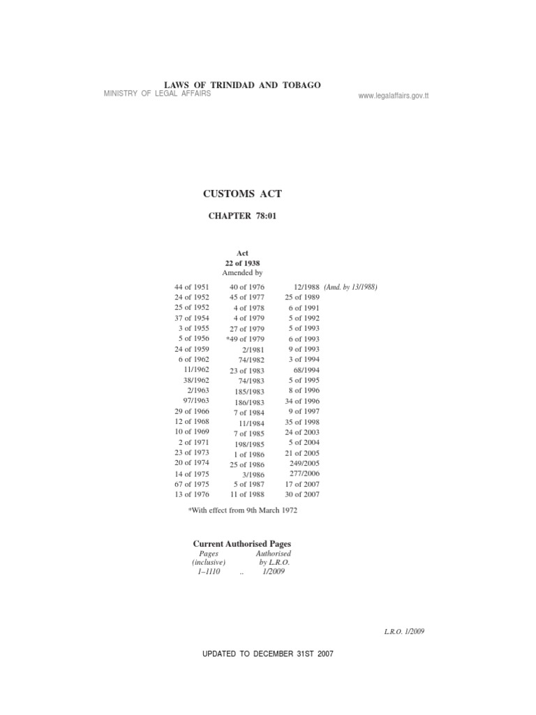 Customs Act | PDF | Customs | Tariff