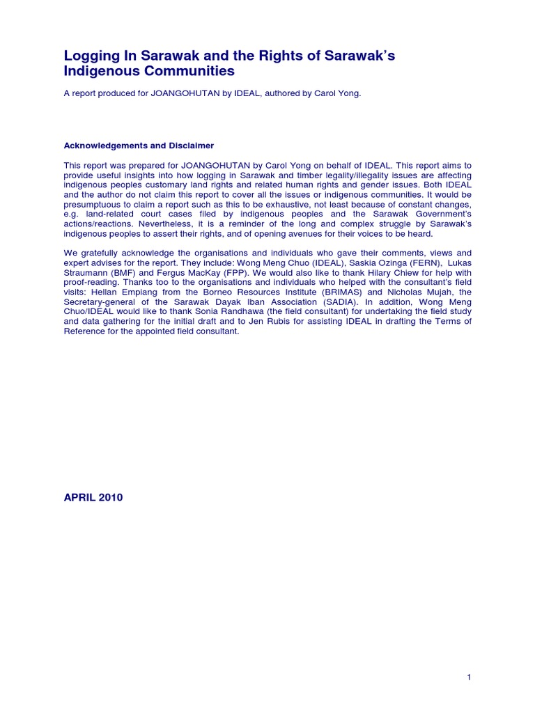 Logging in Sarawak and The Rights of Sarawak's Indigenous Communities ...