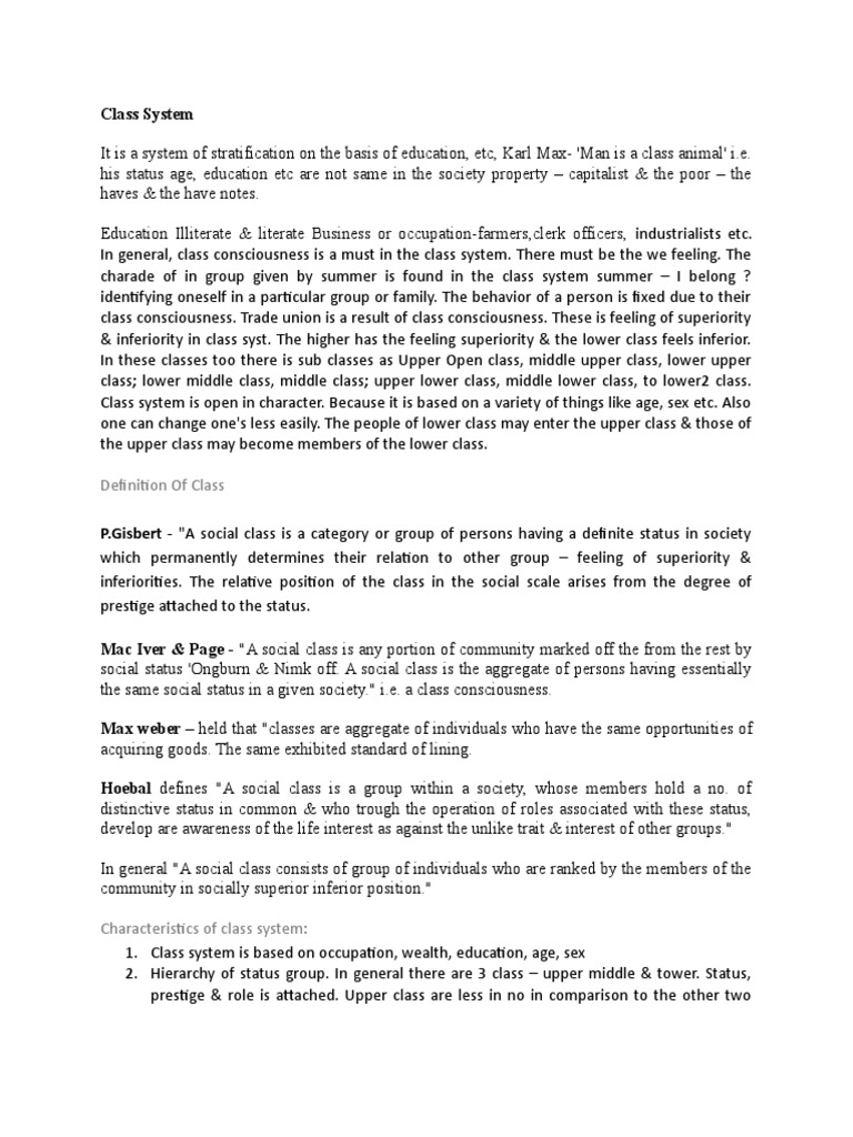 Class System | PDF | Social Stratification | Caste