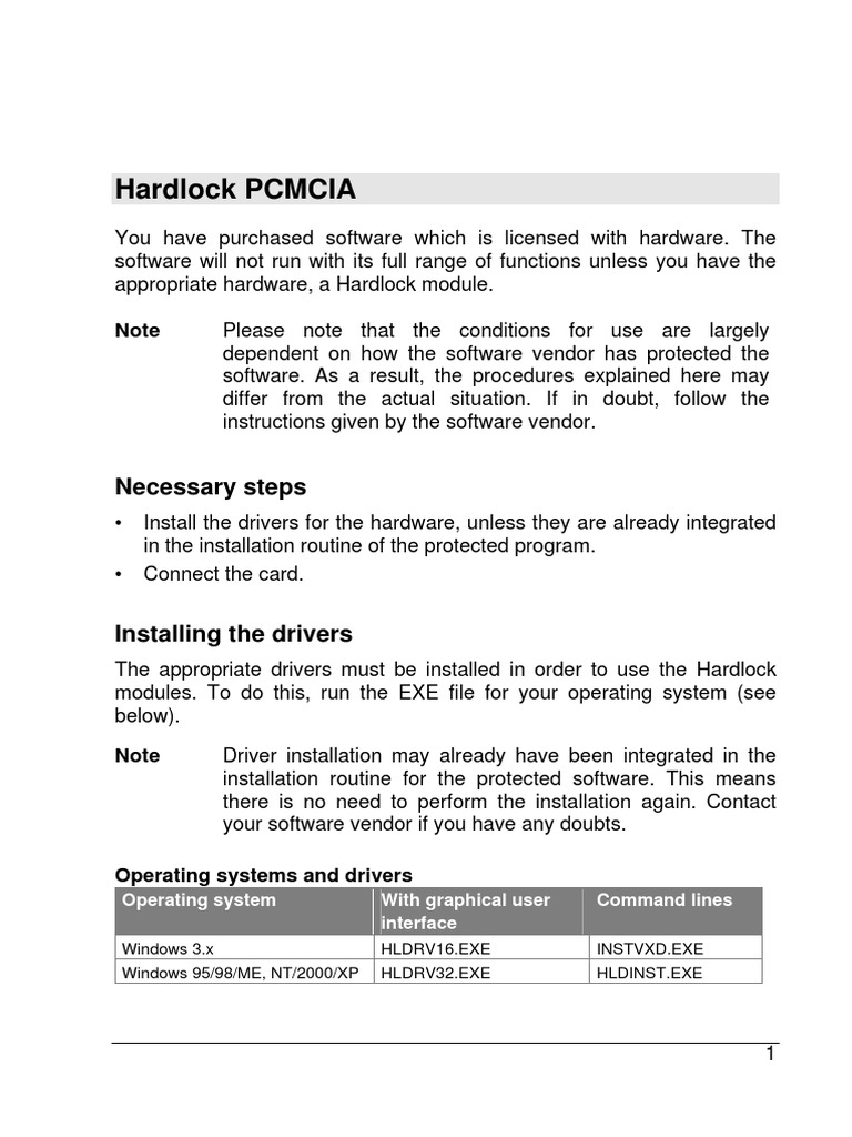 Hardlock PCMCIA: Necessary Steps | PDF | Device Driver | Installation (Computer Programs)