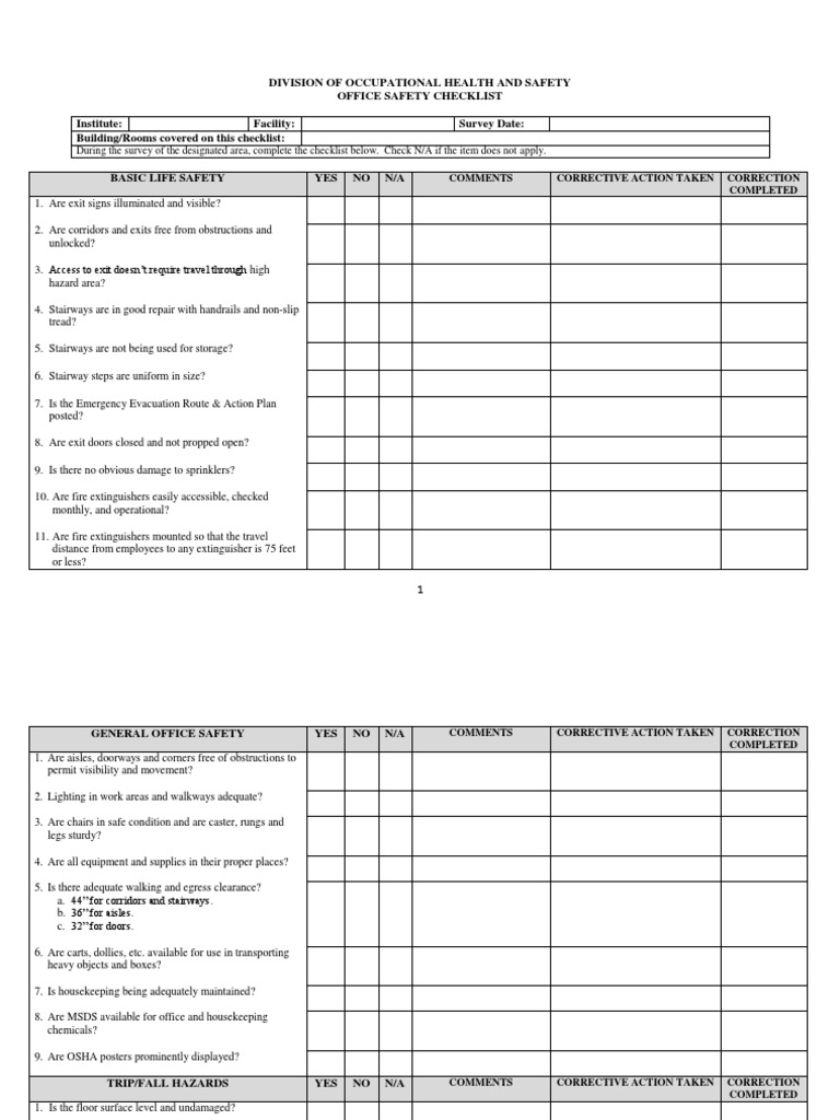 A Comprehensive Office Safety Checklist for Ensuring a Hazard-Free Work ...