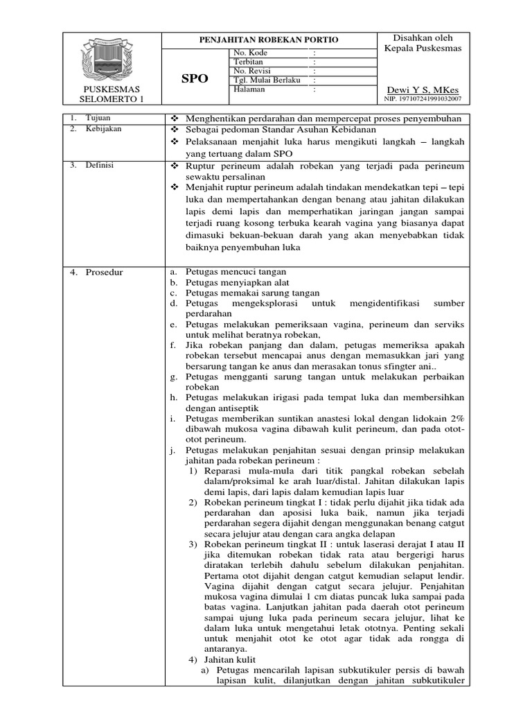 Penjahitan Ruptur Portio dan Perineum | PDF