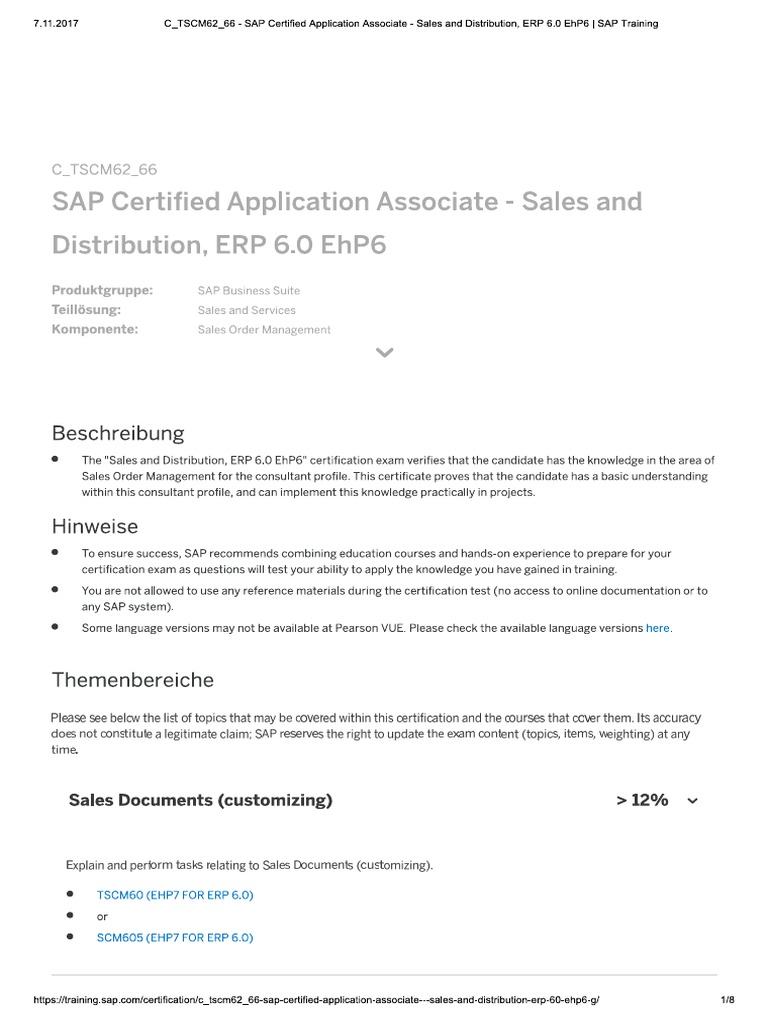 C - TSCM62 - 66 - SAP Certified Application... Tribution, ERP 6.0 EhP6 ...