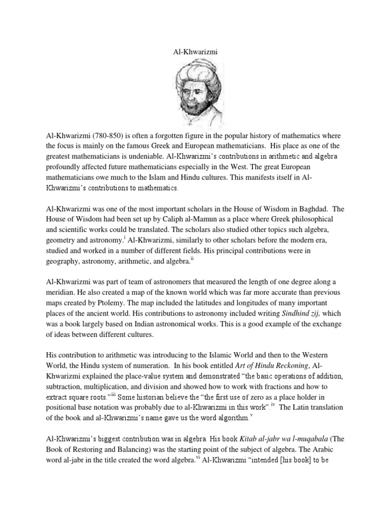 Al Khwarizmi Biography | PDF | Teaching Mathematics | Science