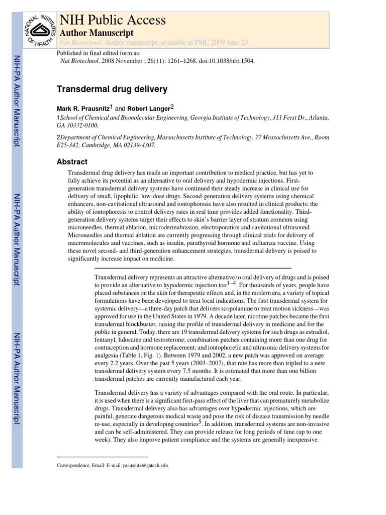Transdermal Drug Delivery | PDF | Ultrasound | Cell Membrane