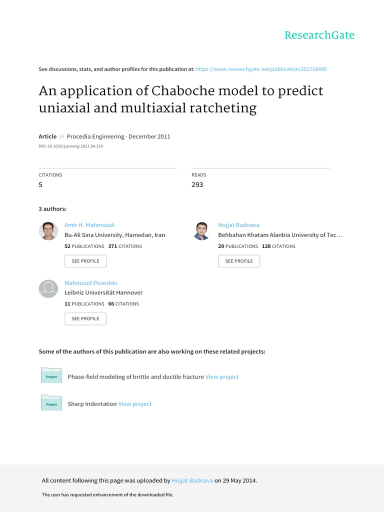 An Application of Chaboche Model To Predict Uniaxial and Multiaxial ...