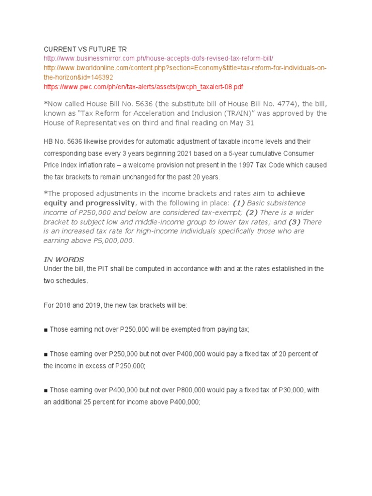 TRAIN Law: Income Tax Brackets 2025 | PDF