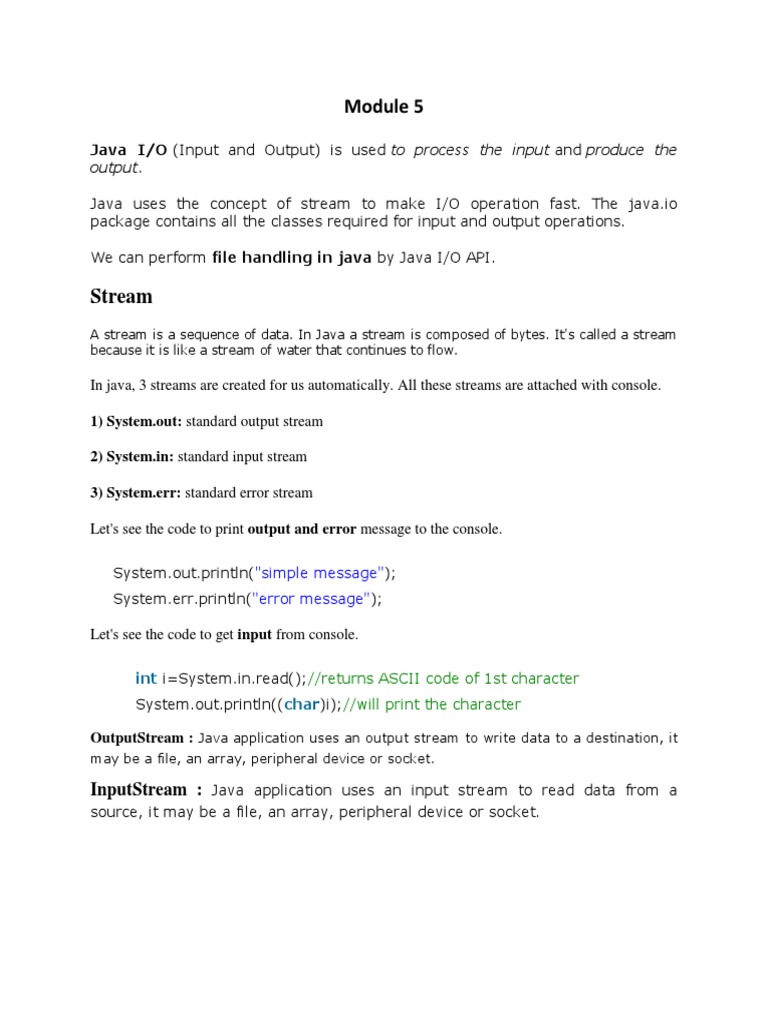 Java I/O (Input and Output) Is Used To Process The Input and Produce The | Download Free PDF ...