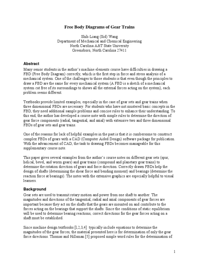 Free Body Diagrams of Gear Trains PDF | PDF | Gear | Force