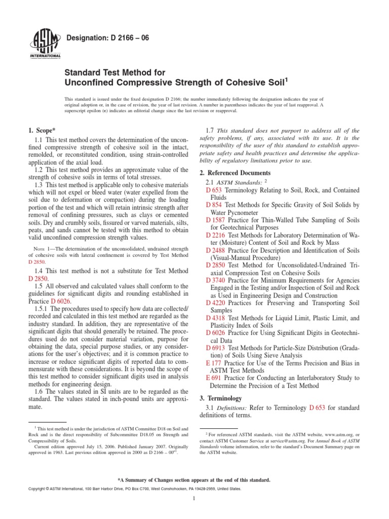 Astm D 2166-2006 | PDF | Strength Of Materials | Deformation (Mechanics)