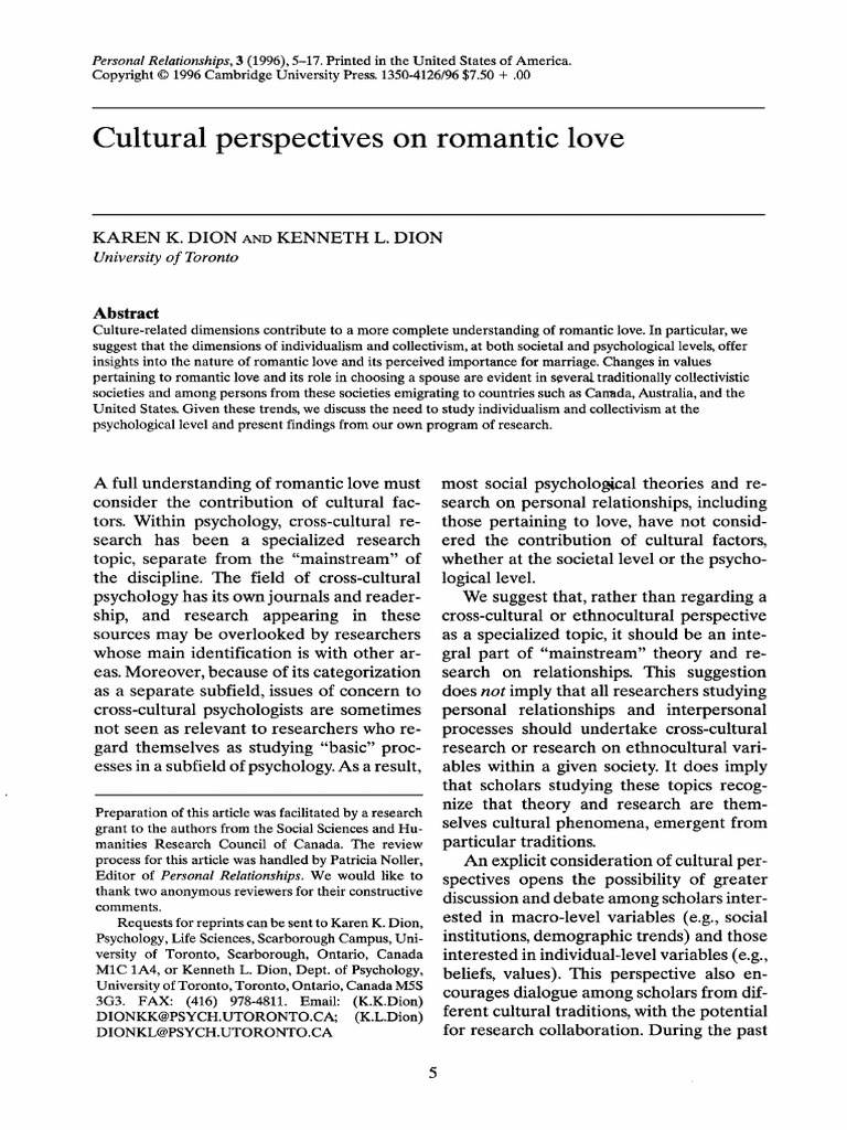 Cultural Perspectives Romantic Love: Personal Relationships, 3 | PDF ...