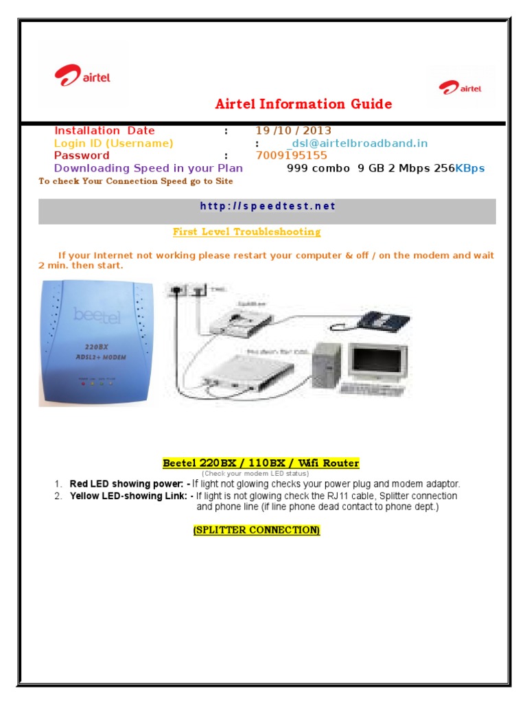Airtel Information Guide: Installation Date | Download Free PDF | Modem ...