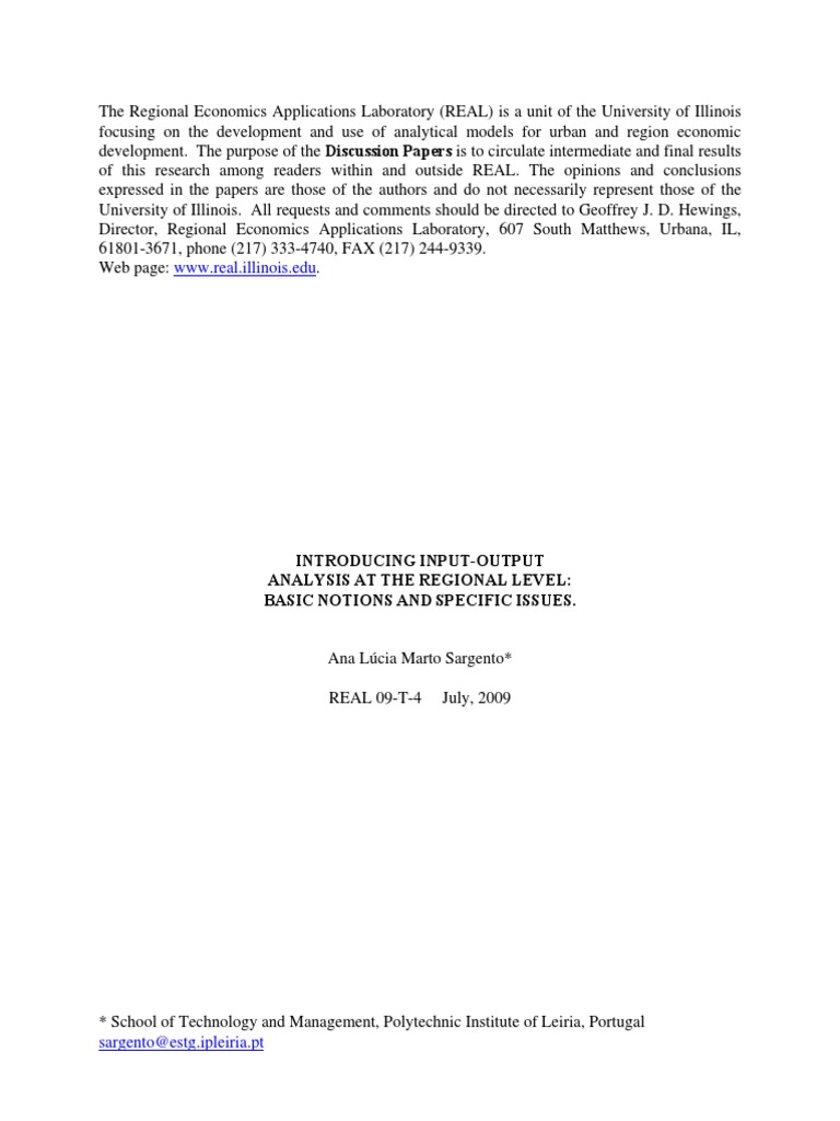 Intro Input Output Analysis at The Regional Level | PDF | Input–Output ...