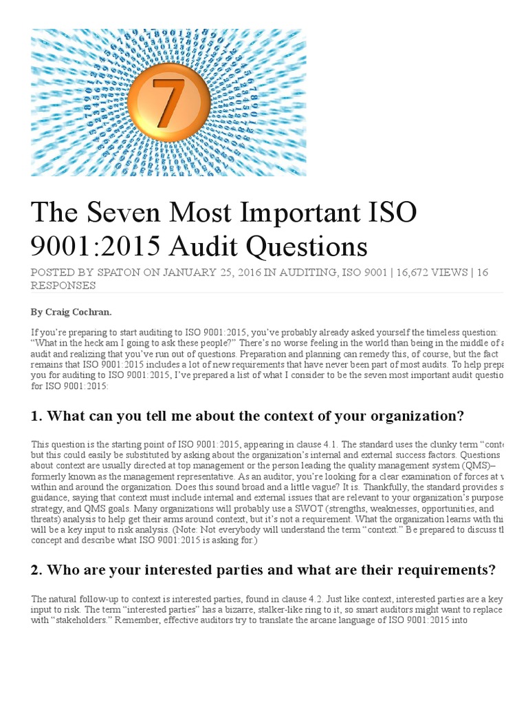 Key ISO 9001:2015 Audit Questions | PDF | Iso 9000 | Audit