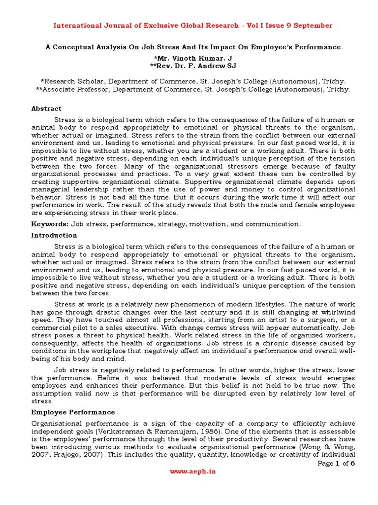 A Conceptual Analysis On Job Stress and Its Impact On Employees ...