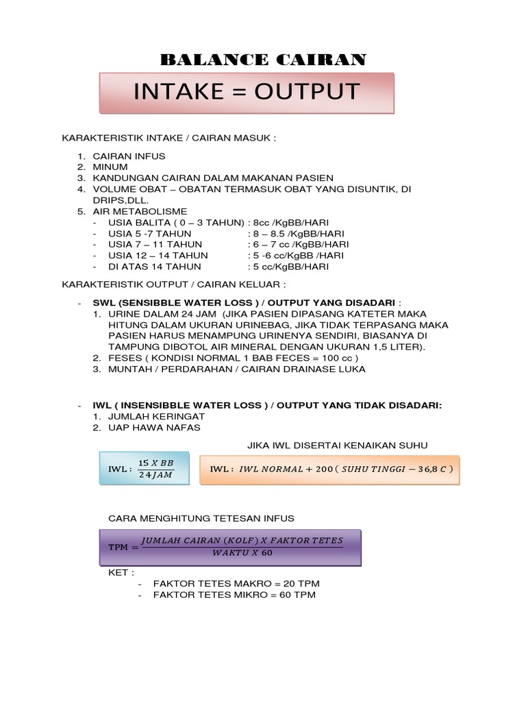 Rumus Balance Cairan Anak dan Dewasa | PDF