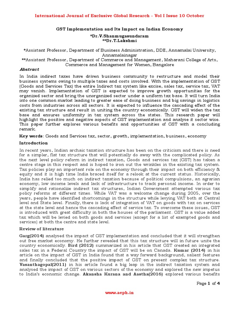 GST Implementation and Its Impact On Indian Economy | PDF | Value Added ...