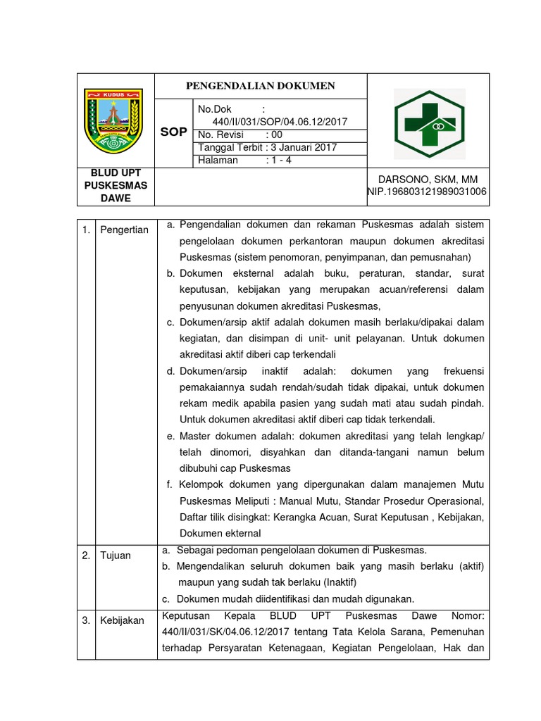 Sop Pengendalian Dokumen Revisi | PDF