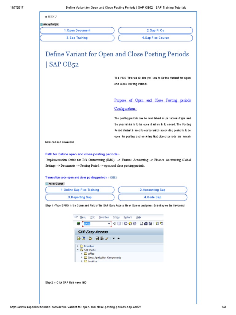 Configuring Open and Close Posting Period Variants in SAP | PDF ...